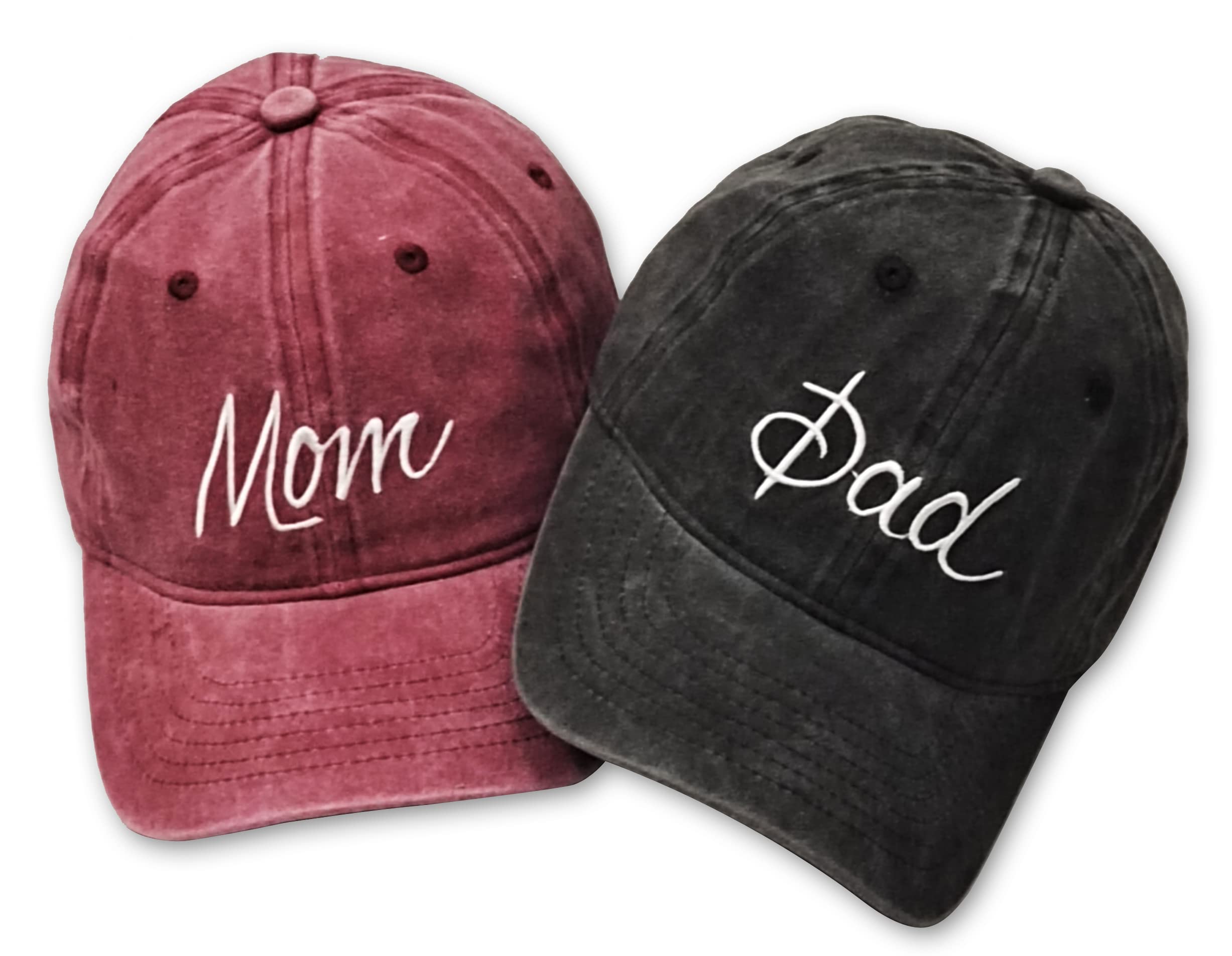 Embroidered Mom and Dad Hats Adjustable Distressed Baseball Cap Mama Daddy 2 Pcs