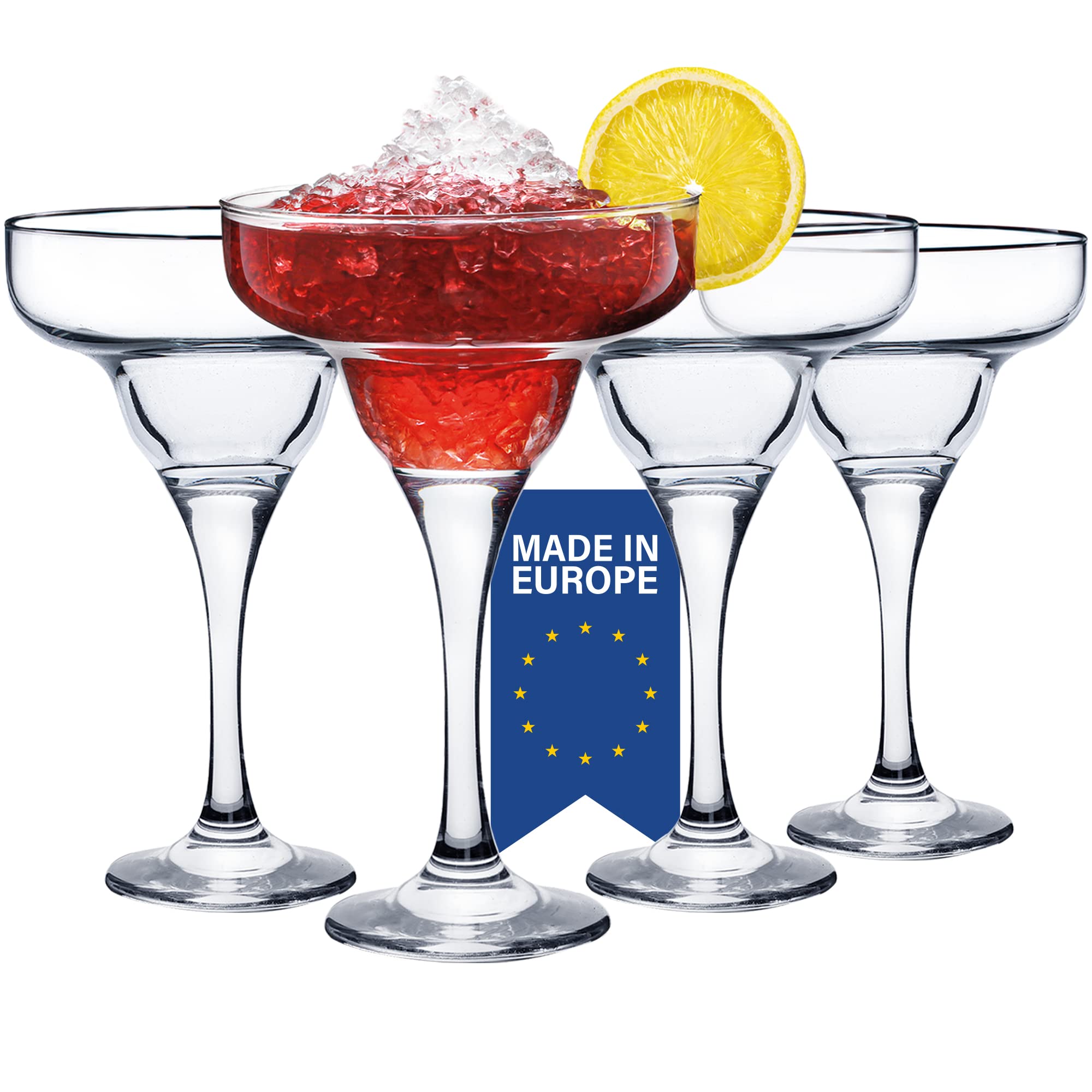 Crystalia Margarita Glasses Set of 4, Cocktail Glasses for Party, 10 ¼ oz Stemmed Classic Cocktail Drinking Glasses for Frozen Drinks or Crushed Iced Drinks