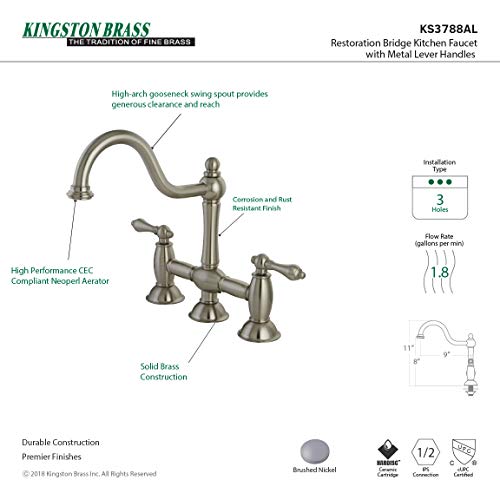 Kingston Brass KS3788AL Restoration 8-Inch Kitchen Faucet Without Sprayer, Brushed Nickel