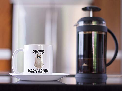 Funny LGBT Mugs. Proud Vagitarian 11 ounce Lesbian Coffee Mug. Cup Idea for Gay Girlfriend or Friend on Her Birthday or Anniversary. (White)