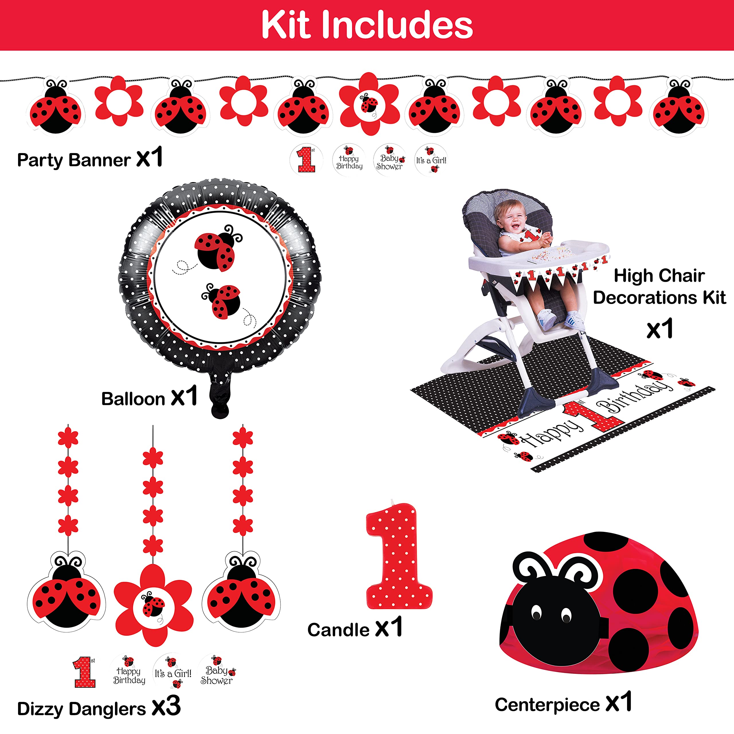 Creative Converting Ladybug Fancy 1st Birthday Party Decorations Kit