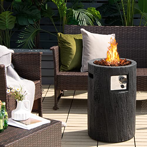 Giantex Fire Pit Outdoor 16’’ Electronic Ignition Round Fireplace with 30,000 BTU Heat Output, Lava Rocks, Instant Touch-up Pen, Waterproof Cover, for Patio, CSA Certified Fire Pits for Outside(Black)