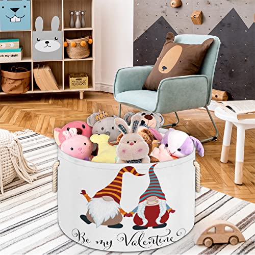 Valentine Cute Gnomes Love Heart (4) Large Round Baskets for Storage Laundry Baskets with Handles Blanket Storage Basket for Bathroom Shelves Bins for Organizing Nursery Hamper Girl Boy