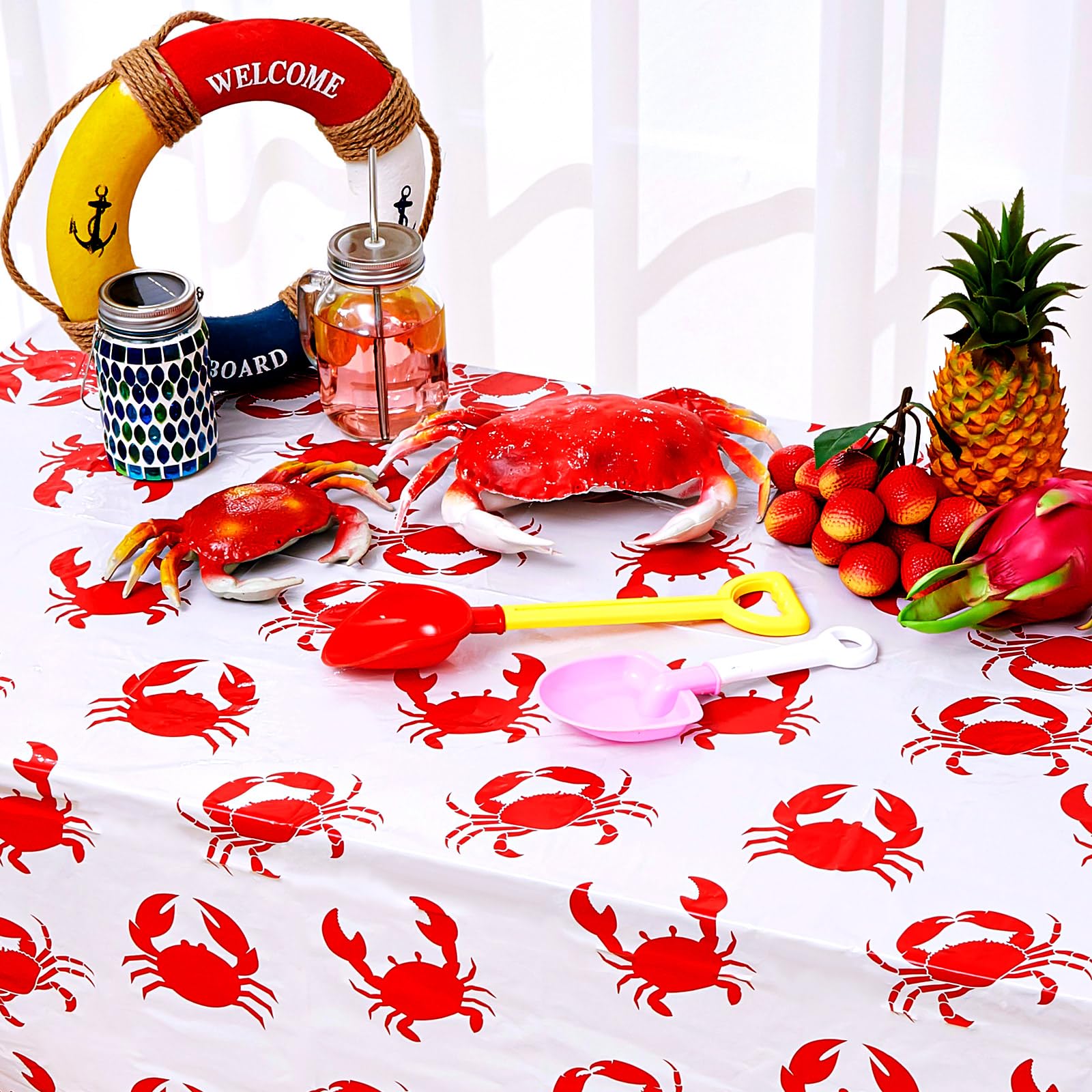 Juexica 54 x 108 Inch Crab Boil Party Table Cloth Summer Seafood Party Supplies Plastic Crab Tablecover Crab Party Decorations Rectangular Tablecloth for Sea Animals Dining Kitchen Centerpiece(2 Pcs)