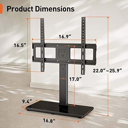 Perlegear Tabletop TV Stand, Universal TV Stand for 23β55 Inch LCD/LED/OLED TVs, Height-Adjustable with Tempered Glass Base & Cable Management, Holds up to 77 lbs, VESA 400x400mm, PGTVS02