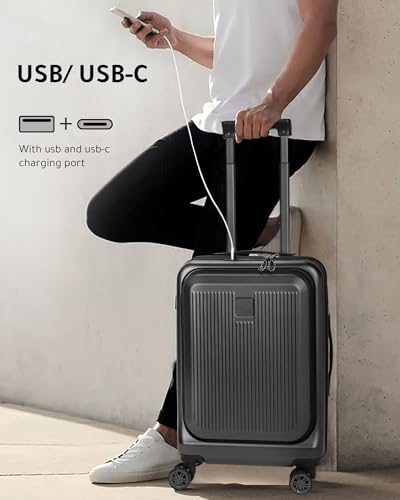 LUGGEX 20 Inch Carry on Luggage Set with Pocket Compartment - PC Hard Shell Suitcase Set with Backpack - Hassle-free Travel Luggage Airline Approved