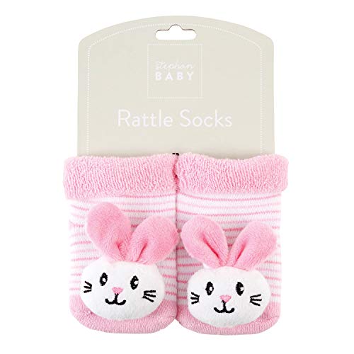 Stephan Baby Rattle Socks, Stripey Pink and White Bunnies, Fits 3-12 Months