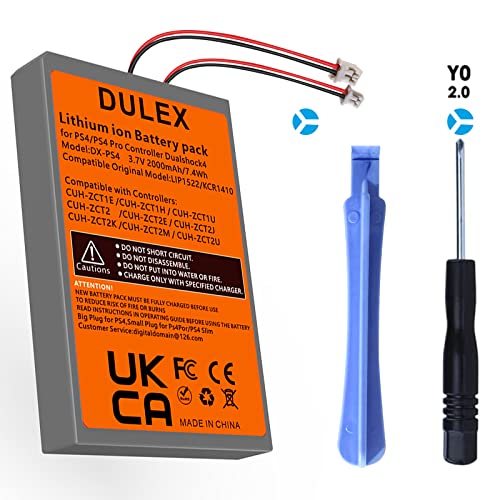 DULEX 3.7V 2000mAh LIP1522 Replacement Battery with Big and Small Plug for Playstation 4 PS4 Dualshock 4 Wireless DX-PS4 0