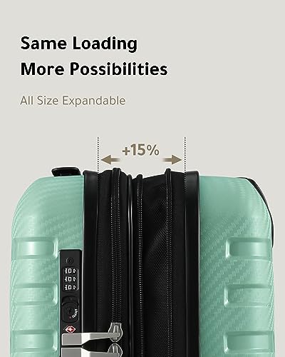 LUGGEX Carbon Fiber Pattern 24 Inch Luggage with Spinner Wheels- Impact-Resistant PP Material - High Rebound Toughness & Anti-Explosion Zipper (Green Luggage)