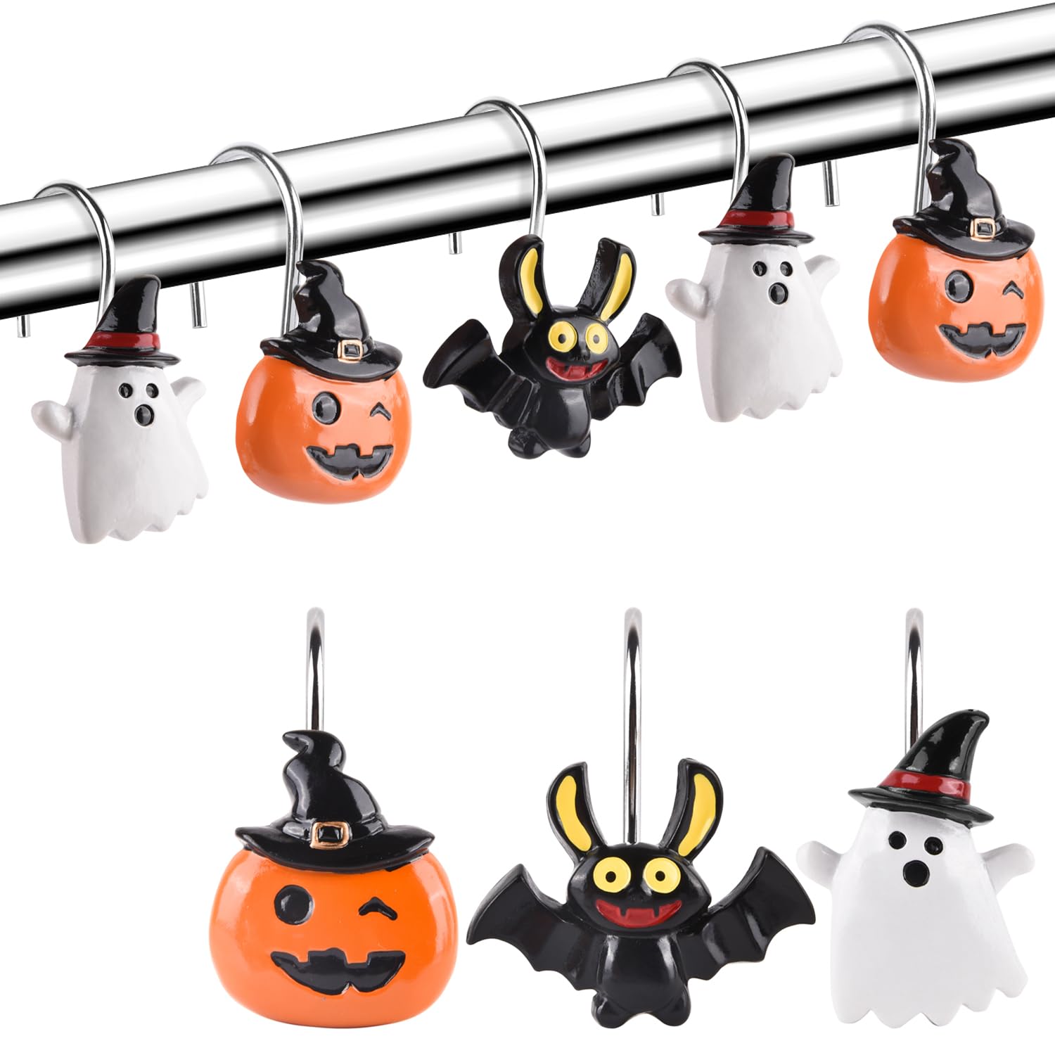 Christmas Decorative Shower Curtain Hooks 12Pcs Xmas Snowman Rust Proof Shower Curtain Hook Rings for Bathroom Living Room Decoration