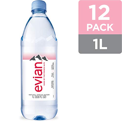 evian Natural Spring Water, PH Balanced with Natural Electrolytes, 33.8fl oz./1L Bottles (pack of 12)