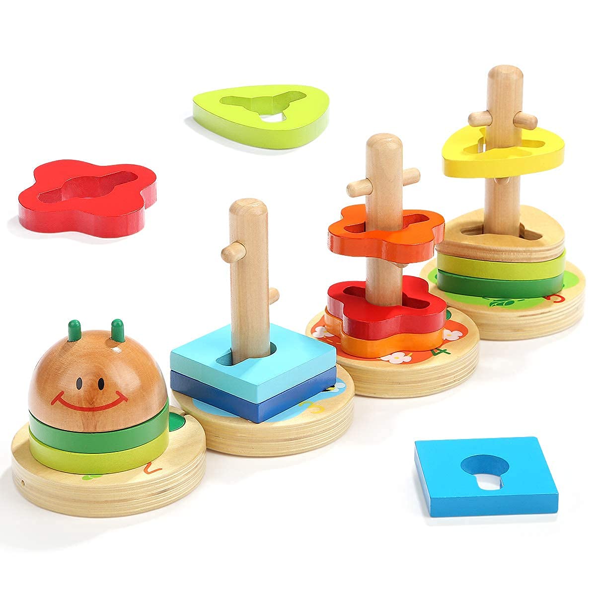 TOP BRIGHT Preschool Learning Toys, Montessori Toys for Toddlers 1 Year Old Baby Girl Boys Gifts - STEM Educational Geometric Color Shape Sorter Stacking Games for Kids