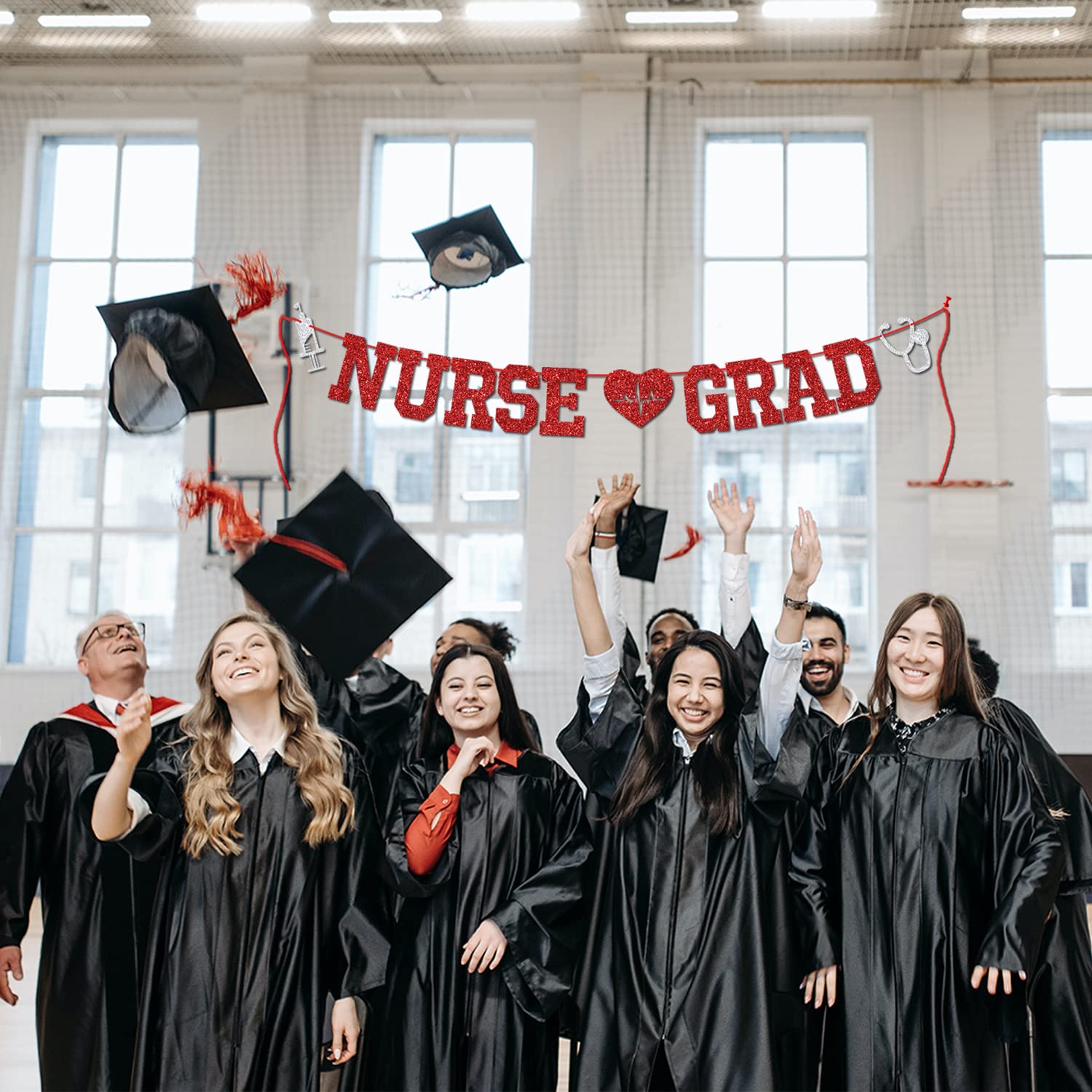 Nurse Grad Banner - Congrats RN/BSN Graduation Sign - Future Nurse/Medical/Nursing School Graduation Party Decorations Supplies, Red Glitter