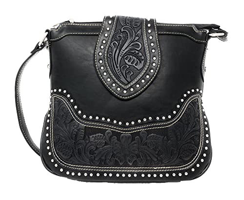 Concealed Carry Tooled Leather Crossbody Purse - Coffee
