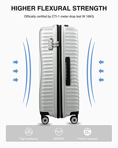LUGGEX Silver Luggage Sets 3 Piece with Spinner Wheels - Expandable Carry on Suitcase Set of 3 - Travel Lightweight Luggage Sets 3 Piece without USB Port