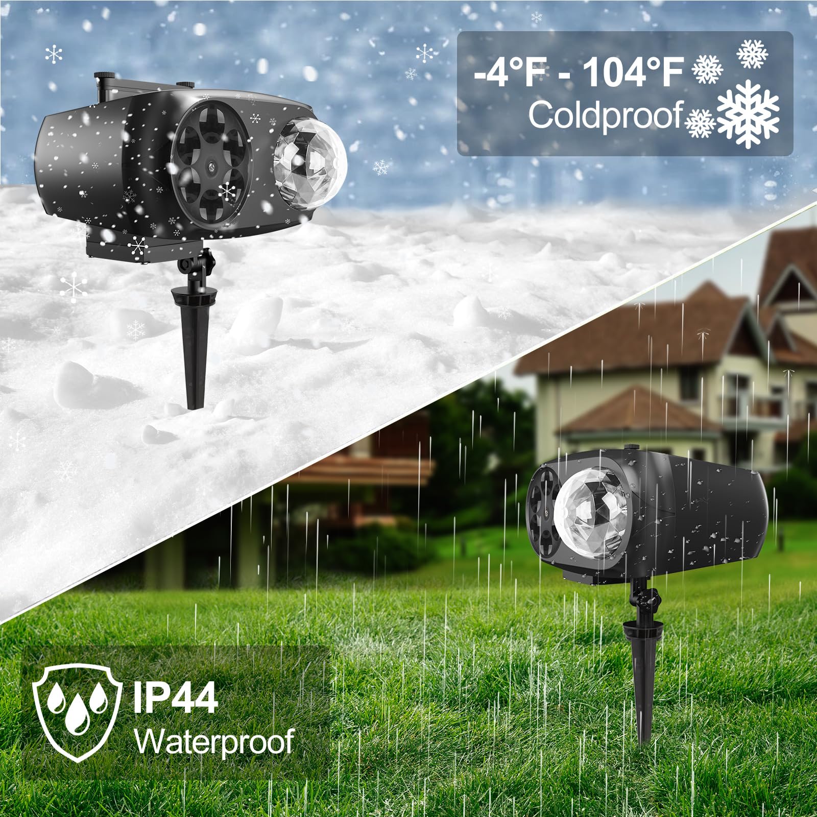 Christmas Projector Lights Outdoor, Brightness Increase HD 2-in-1 Ocean Wave Snowflake LED Holiday Projector Lights Indoor 12 Slides * 8 Patterns, Waterproof for Party Garden Landscape