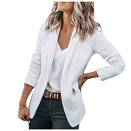 Long Blazer Jackets for Women, Cropped Blazers Women Oversized Blazers Black Leather Blazer Women's Casual Lapel Open Front Sleeve Work Office Suit Jacket Coat and White Striped (M, White-5)