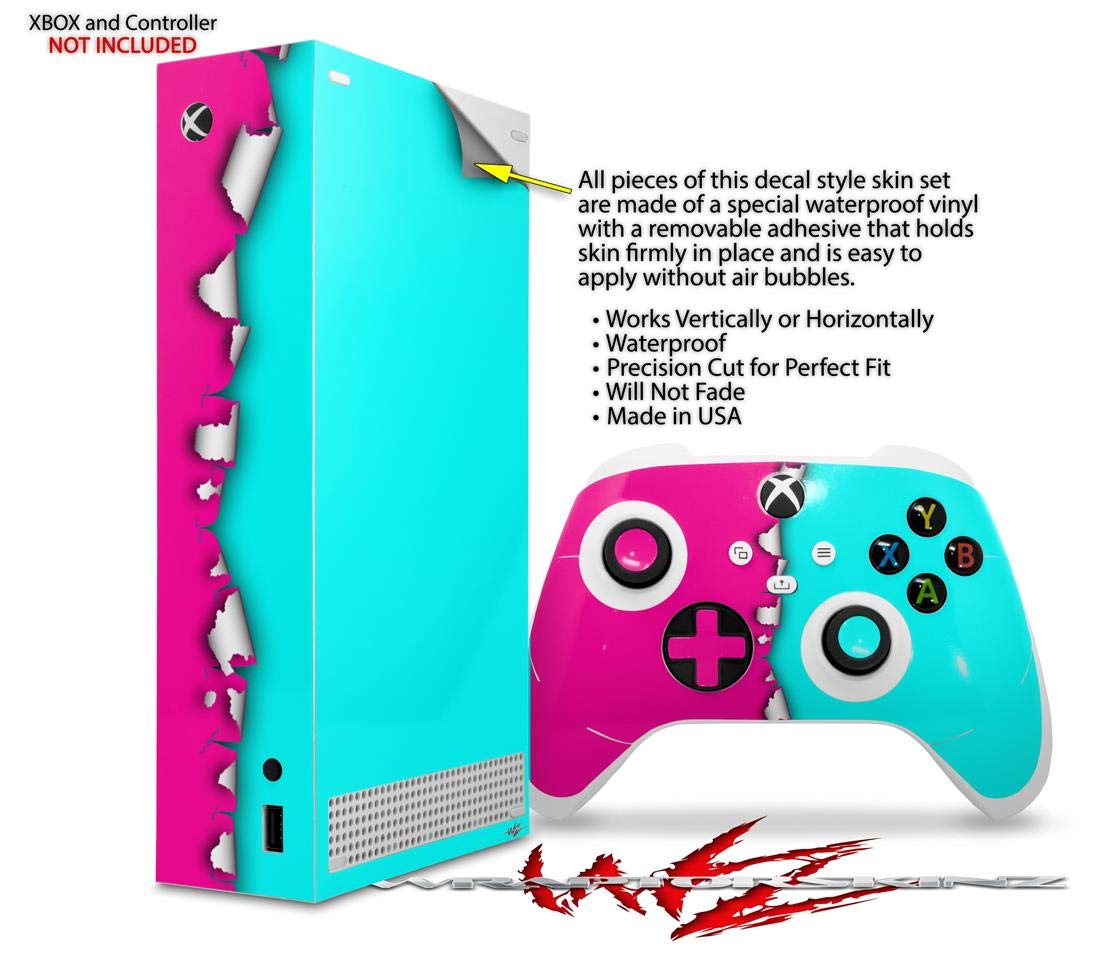 WraptorSkinz Skin Decal Vinyl Wrap compatible with the XBOX Series S Console and Controller Ripped Colors Hot Pink Neon Teal (GAMING CONSOLE NOT INCLUDED)