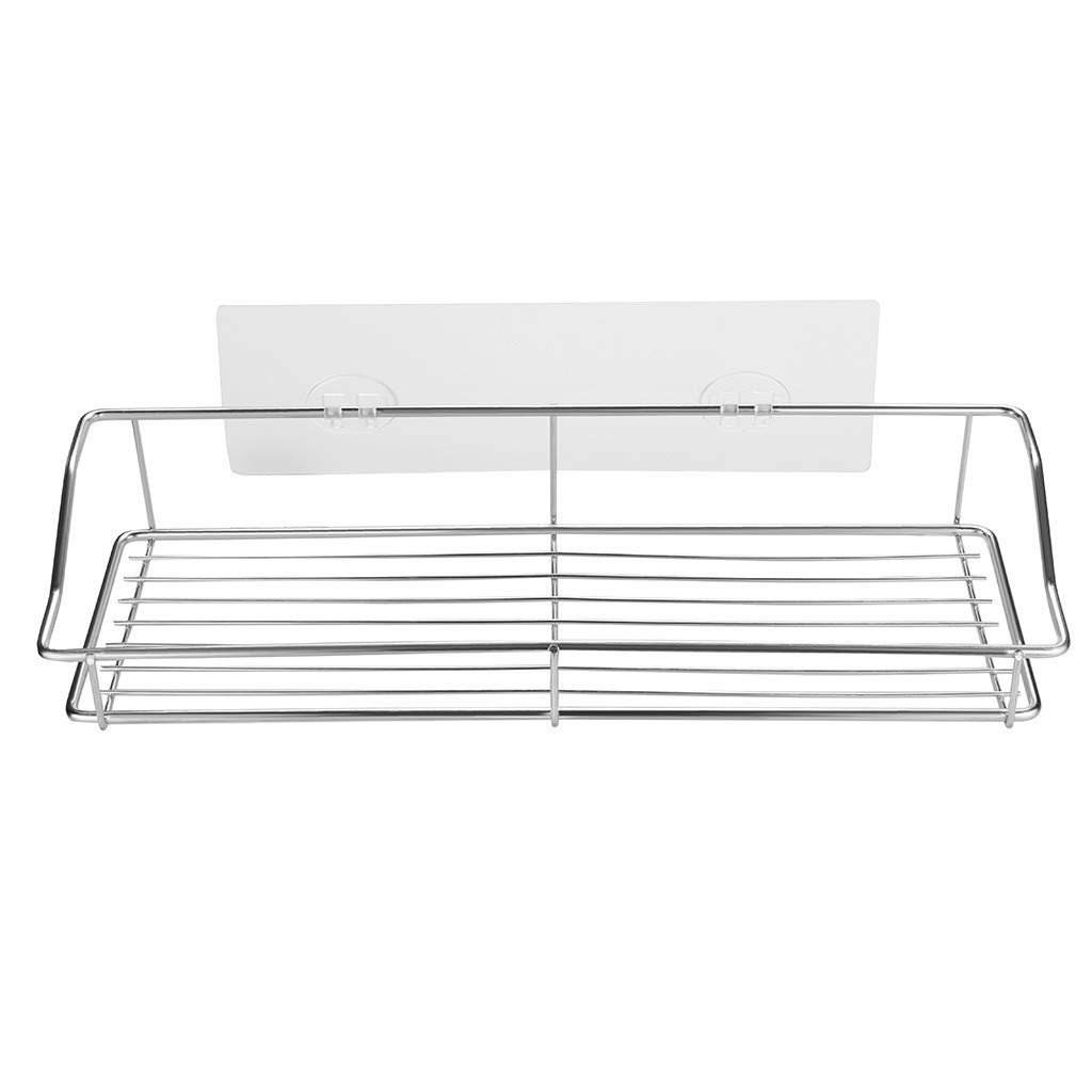 Toxz Stainless Steel Storage Rack Kitchen Bathroom Shelf Storage Wall Shelf Organizer with Adhesives,3 Removable Hooks,35×12.5×6cm(Ship from US!)