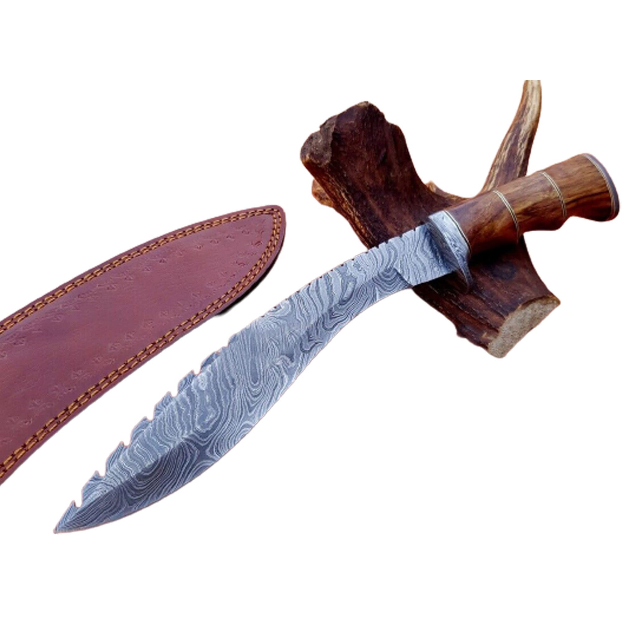 DSK-200 Custom Handmade Damascus steel Outdoor/Hunting/Bushcraft/Camping Kukri Knife With Leather Sheath