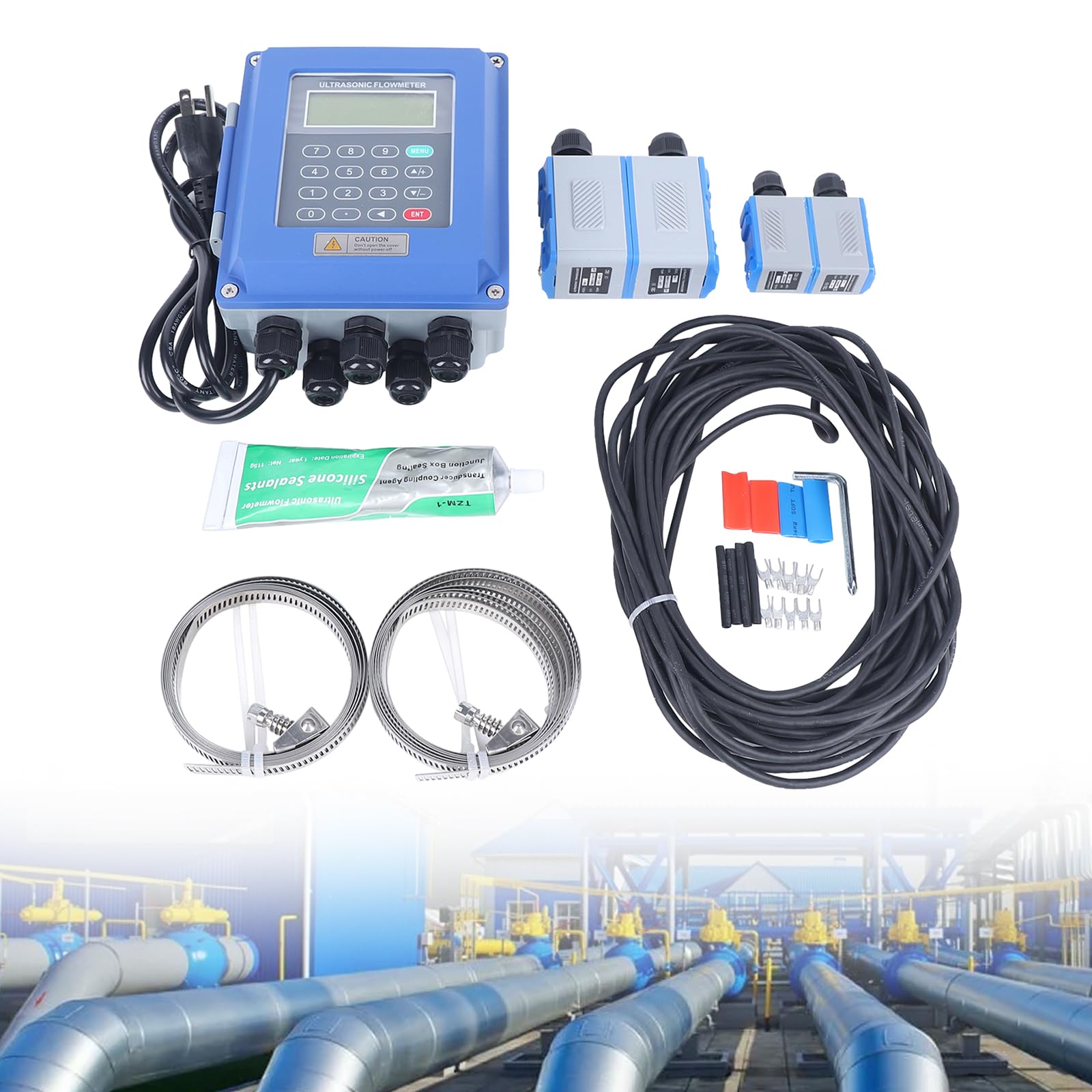 HYDIYGT Handheld Ultrasonic Flowmeter Clamp On Flow Meter Portable Liquid Flow Meter with TS-2,TM-1 Transducers for Copper and PVC Pipes