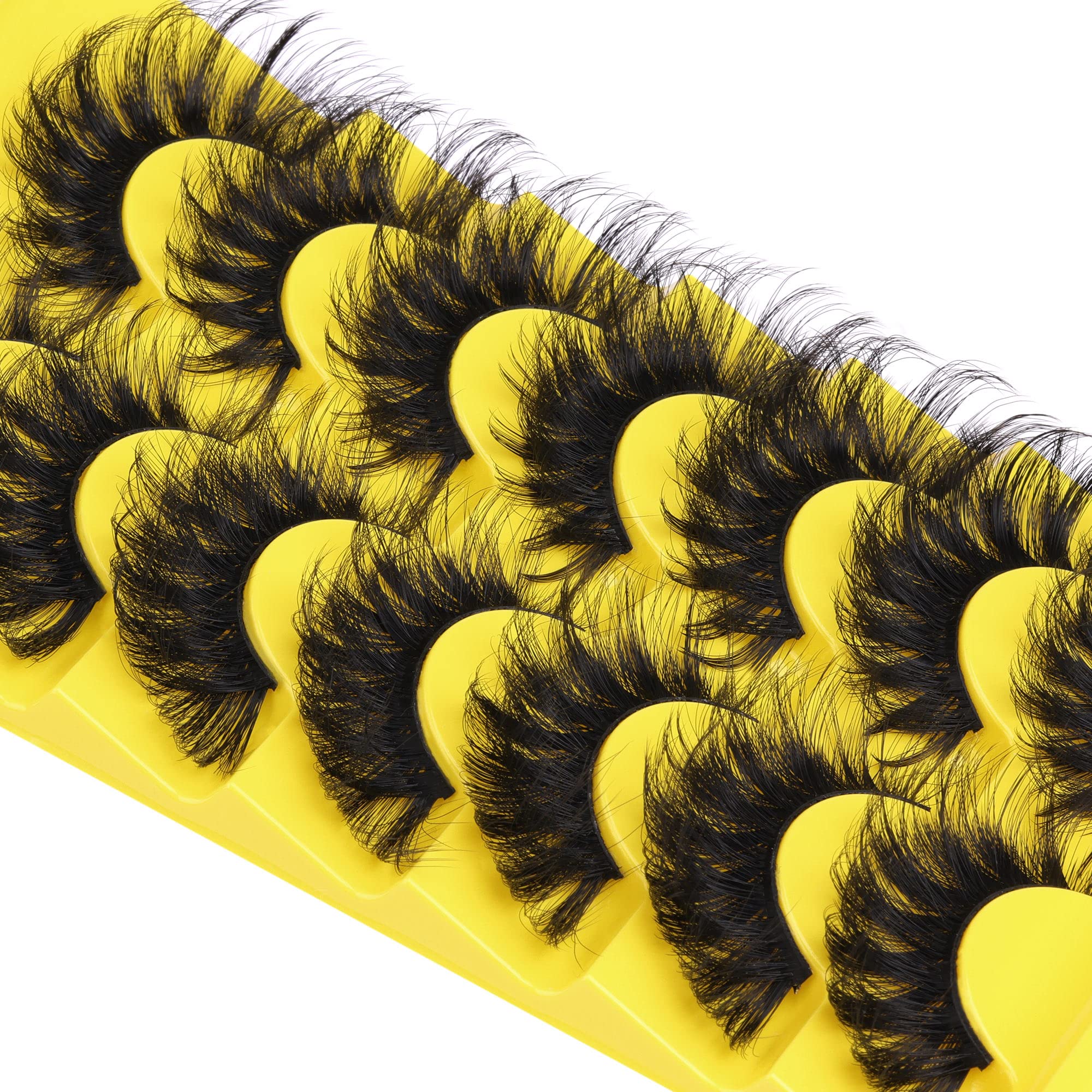 False Eyelashes Fluffy Lashes Dramatic Long Faux Mink Lashes Wispy 6D Volume Fake Eyelashes Thick Strip Big Cat Eye Lashes Pack 7 Pairs By GVEFETIEE
