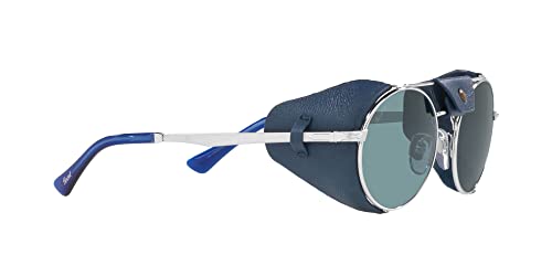 Persol PO2496SZ Round Sunglasses, Silver/Green Polarized, 52 mm