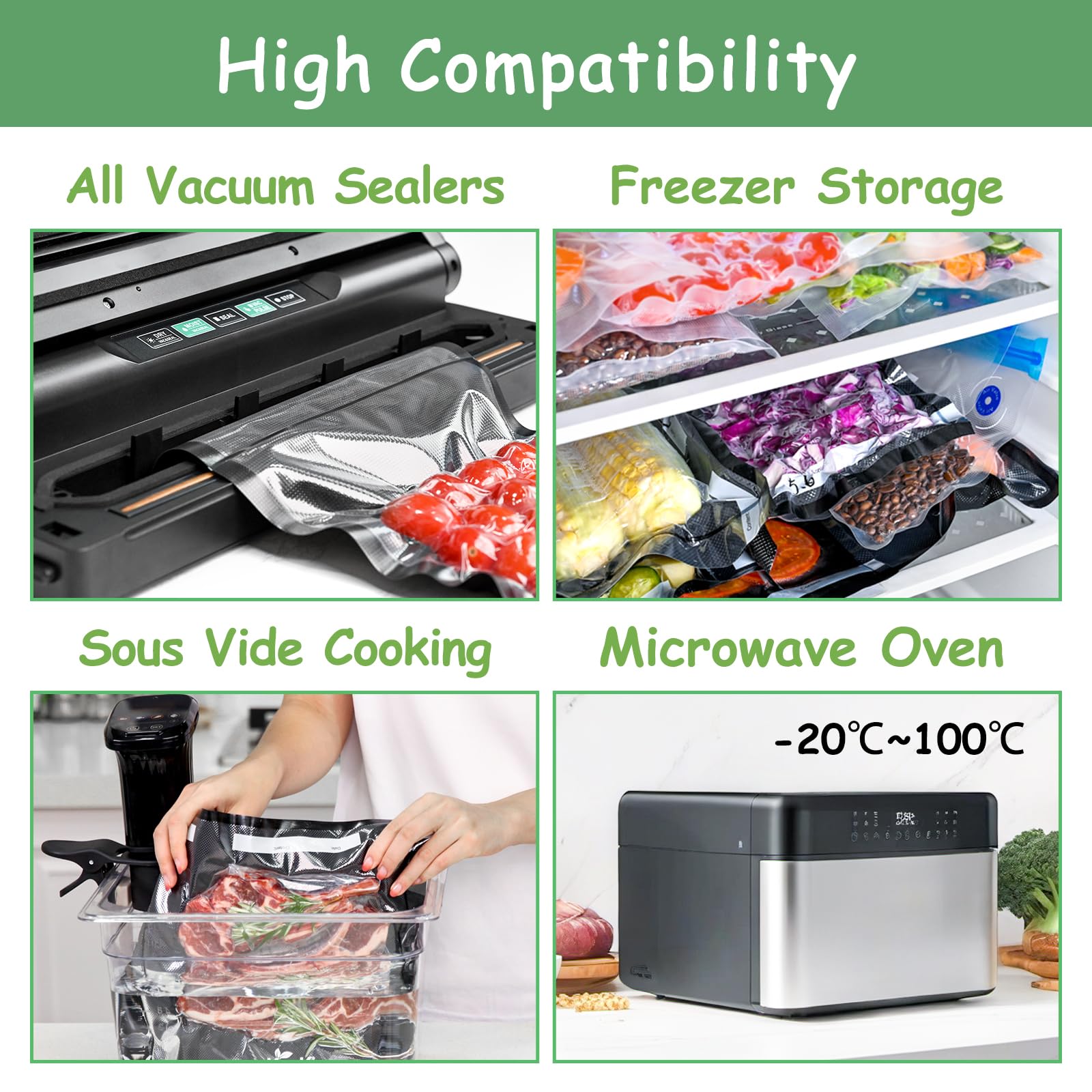 KVSK Black Clear Vacuum Seal Rolls Bags - 11" x 16.4 ' 3 Pack, 3.6mil+10mil Thickened Commercial Grade Roll For Food Storage, BPA Free & Prevent Freezer Burns