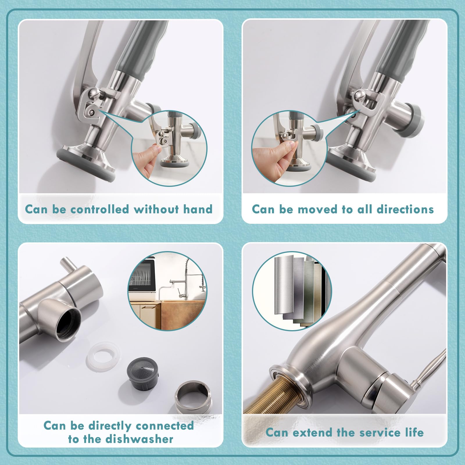 GIMILI Kitchen Faucet with Pull Down Sprayer, Single Handle High Pressure Kitchen Sink Faucet, Commercial Double-Headed Stainless Steel Kitchen Faucets Sink with Deck Plate, Brushed Nickel