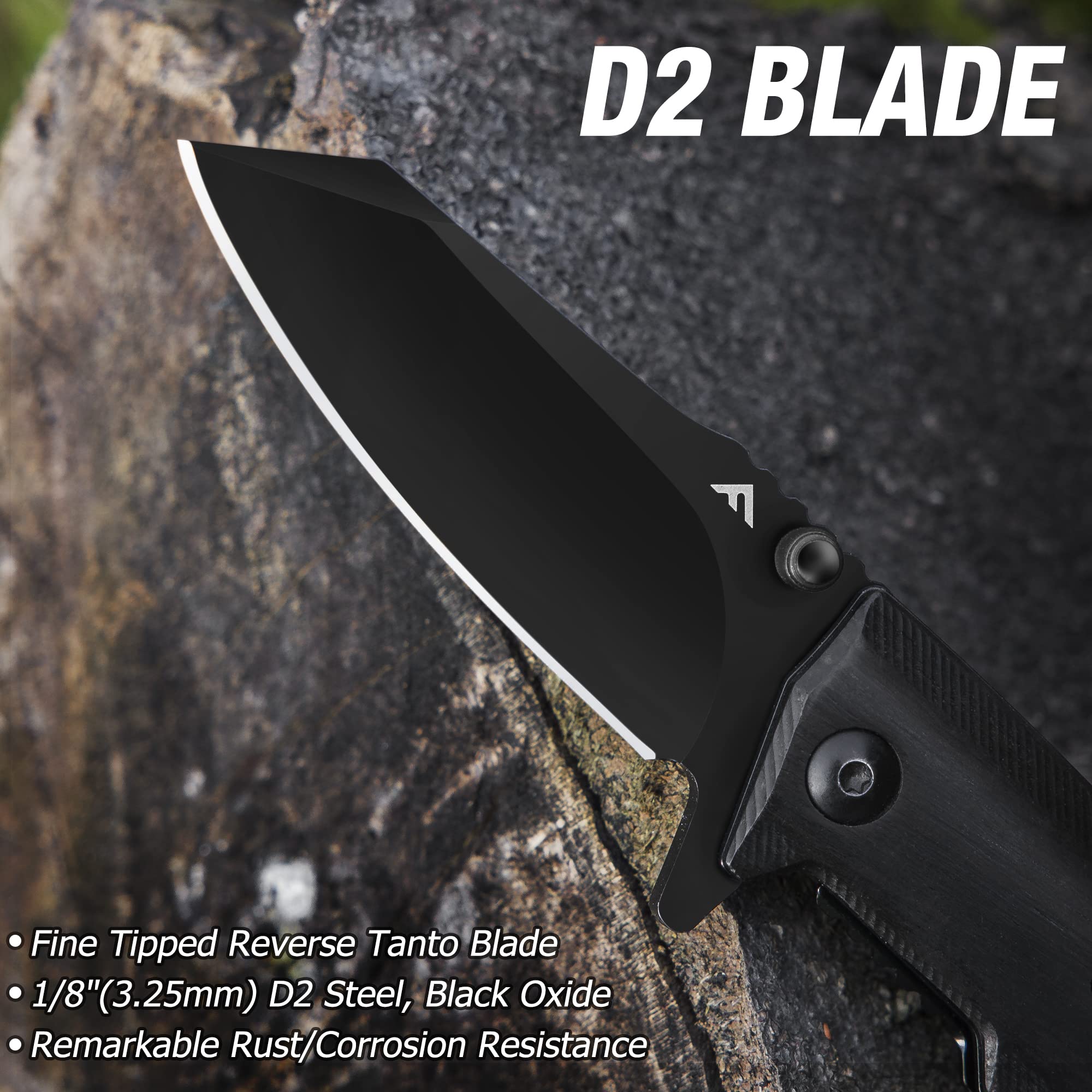 FLISSA Small Pocket Knife, 2-3/4" D2 Steel Blade, EDC Folding Knives, Ebony Wood Handle with Clip, Mini Knife with Liner Lock for Everyday Carry Camping Survival Hiking