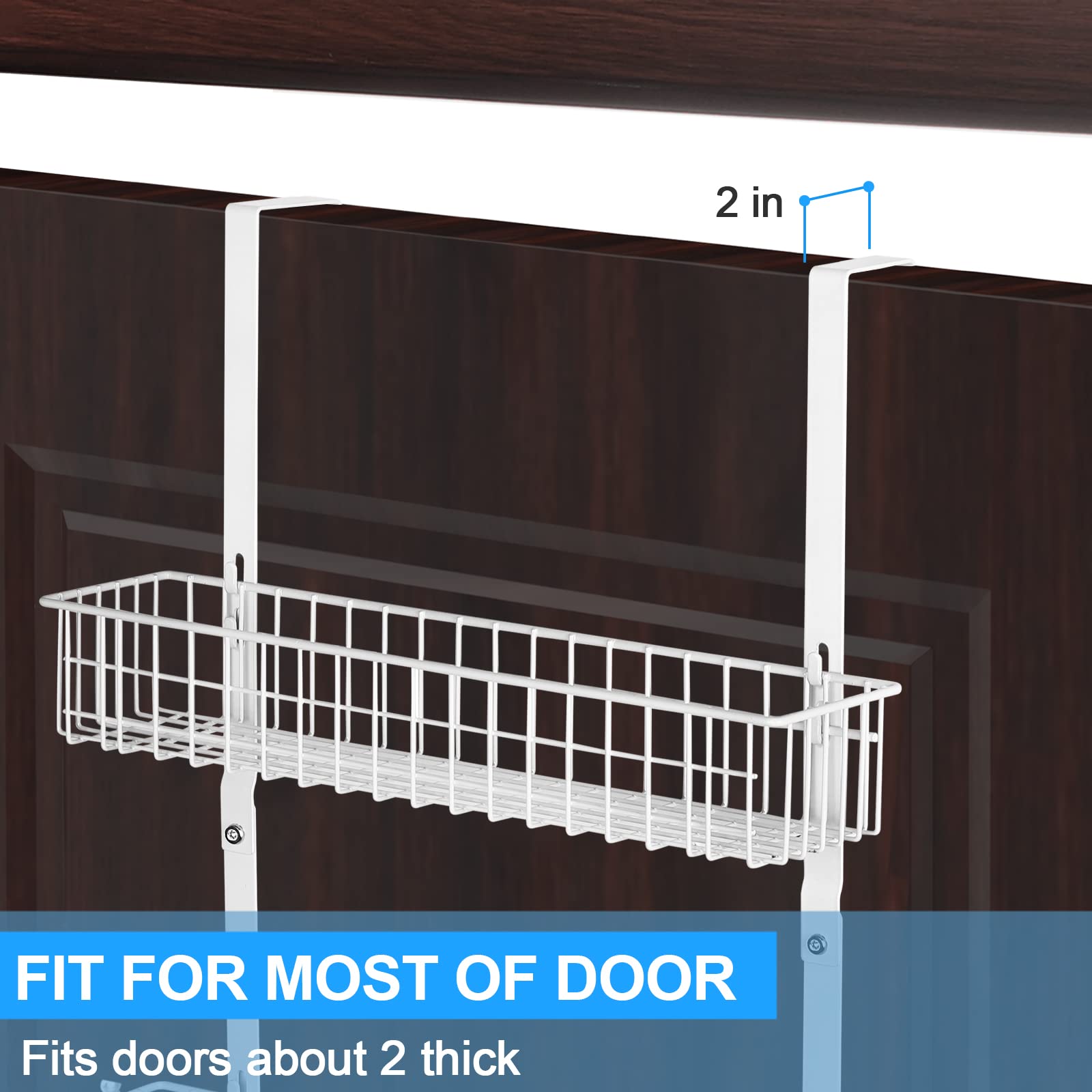 NEX The Door Hooks Shelf Organizer Hanger Towel Rack with 2 Mesh Basket 5 Hooks Storage Rack Spice Rack for Bathroom Kitchen Storage Shelves Toiletries, White