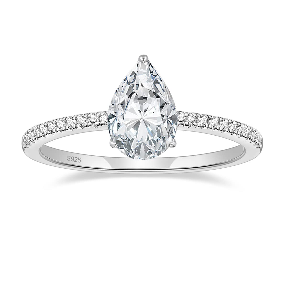 EAMTI 2CT 925 Sterling Silver Engagement Rings Pear Cut Cubic Zirconia CZ Wedding Promise Rings for Her Stunning Teardrop Wedding Bands for Women Size 8