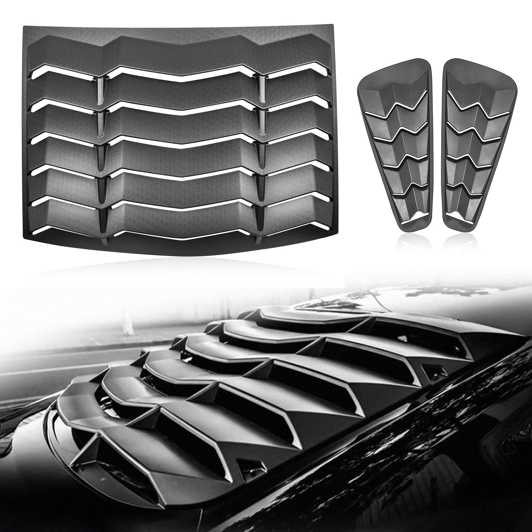 CUMART 2005-2014 Rear+Side Window Louvers Windshield Sun Shade Cover Lambo Style Matte Black Compatible with Ford Mustang 2005 2006 2007 2008 2009 2010 2011 2012 2013 2014 âŚ