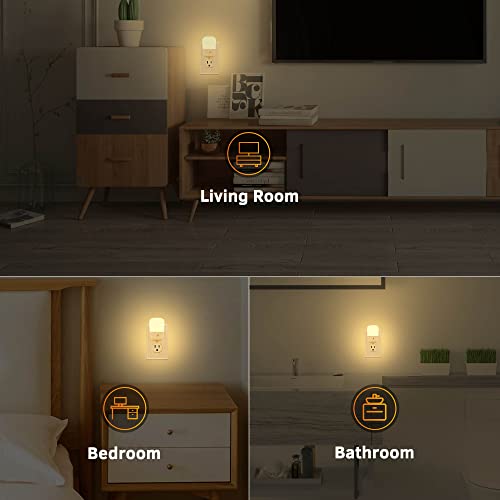 Night Lights Plug into Wall, LED Night Light with Light Sensor, Adjustable Brightness 30/60LM Dimmable Night Light, 3000K Warm White Night Light for Kids, Nursery, Pet, Bedroom Hallway Kitchen, 4 Pack
