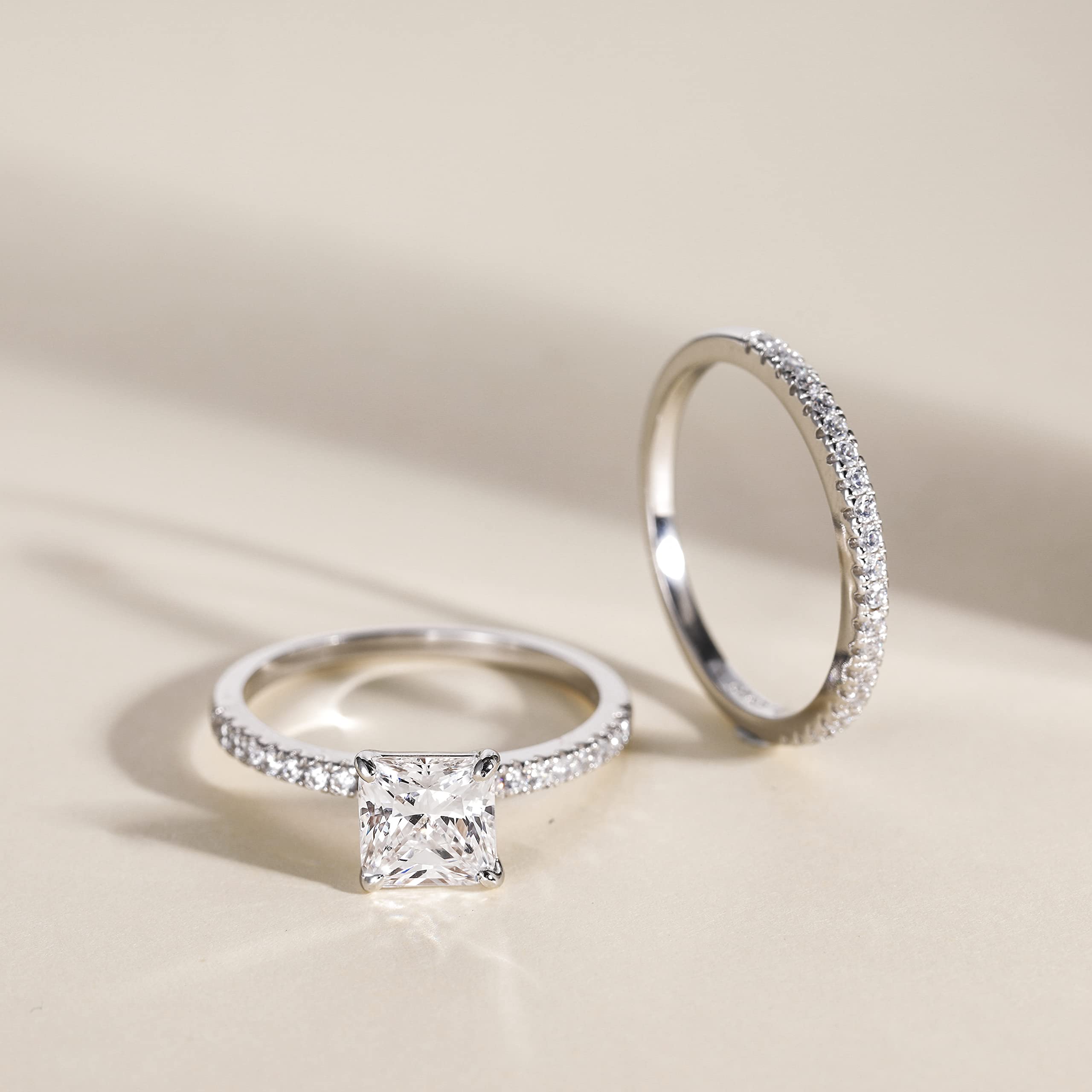 EAMTI 2CT 925 Sterling Silver Bridal Ring Sets Princess Cut CZ Engagement Rings promise rings for her wedding bands for Women Size 6