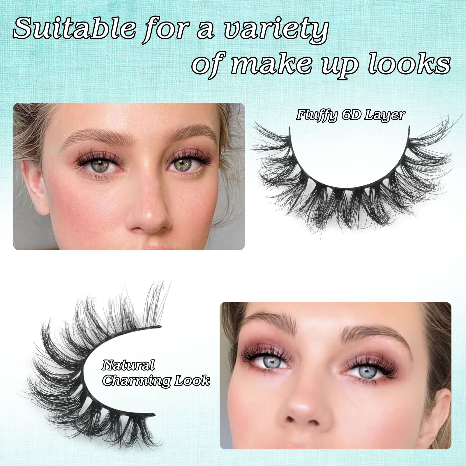 False Eyelashes Natural Look Fluffy Mink Lashes zanlufly Wispy False Eye lashes 14MM Curly Eyelashes 3D Thick Soft Handmade Reusable Fake Eye lashes Pack
