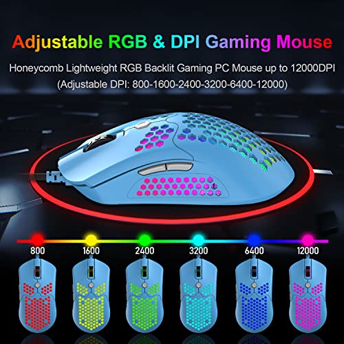 SELORSS ZIYOULANG T60 60% Compact Mechanical Gaming Keyboard RGB Chroma Type C Ergonomic Mini Keyboard UK Layout 12000DPI Gaming Mouse Honeycomb Shell for PC/PS4/PS5/Xbox(Blue Switch)