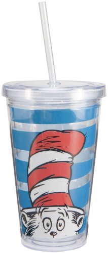 Vandor 17351 Dr. Seuss "Cat in the Hat" 18 oz Acrylic Travel Cup with lid and Straw, Multicolor