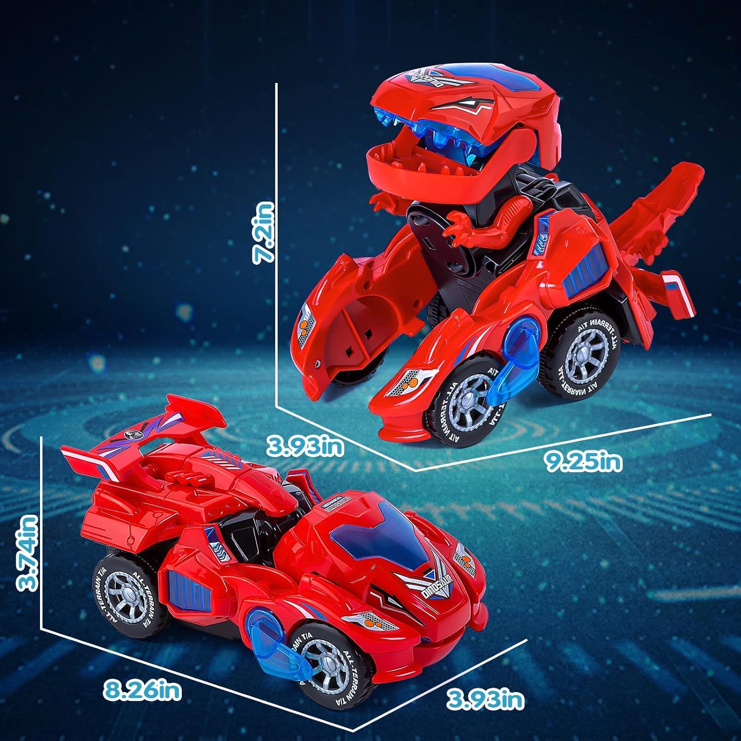 Toy Car,Dinosaur Deformation car,Transforming Dinosaur LED Car, Deformation Car Robot Vehicle Toys (Red)
