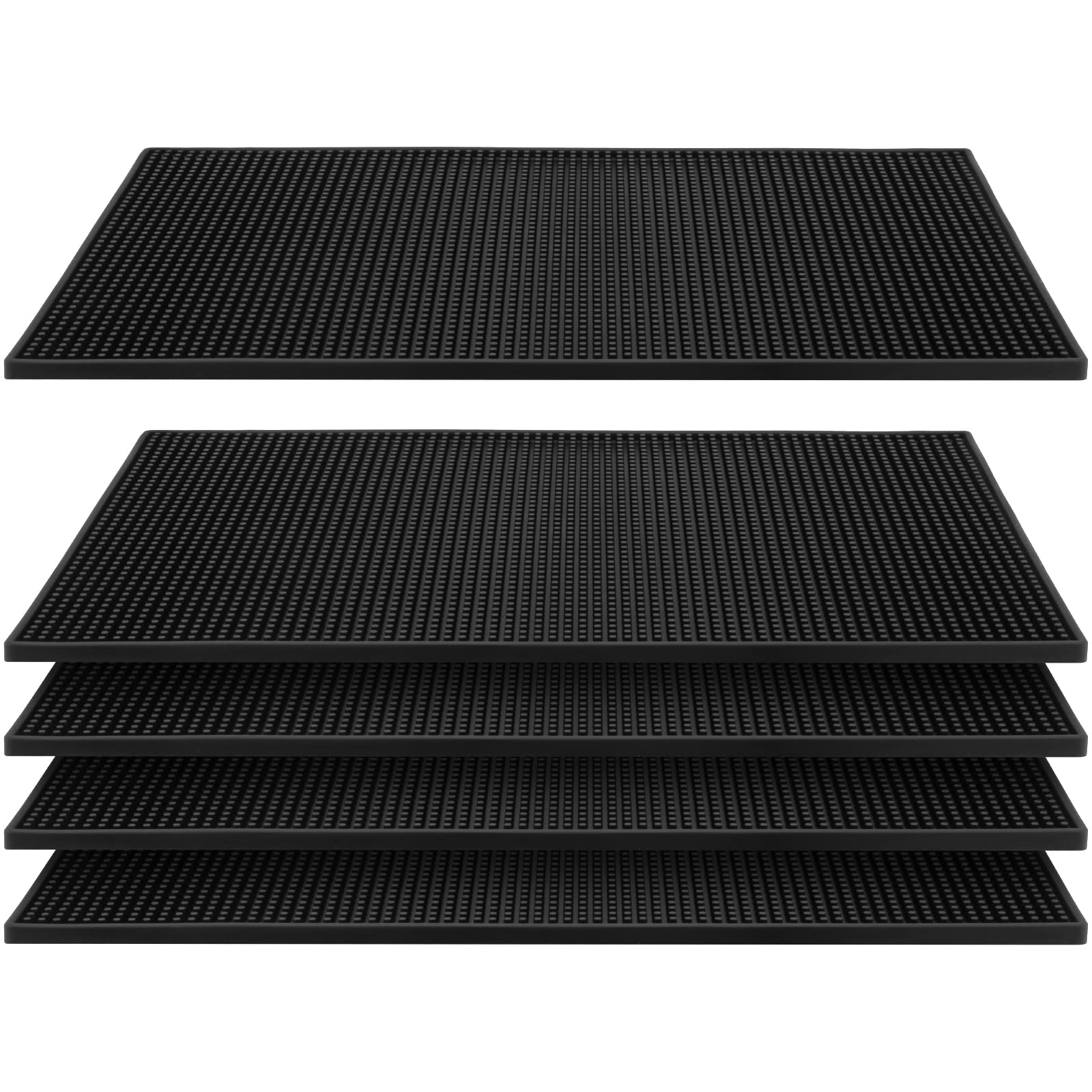 FUNSUEI 5 Pack 12 x 18 Inches Bar Service Mat, Silicone Bar Mats, 1cm Thick Heavy Duty Bar Mat PVC Dish Drying Mat Bartender Countertop Accessories for Cocktails, Coffee, Drink Spills, Black