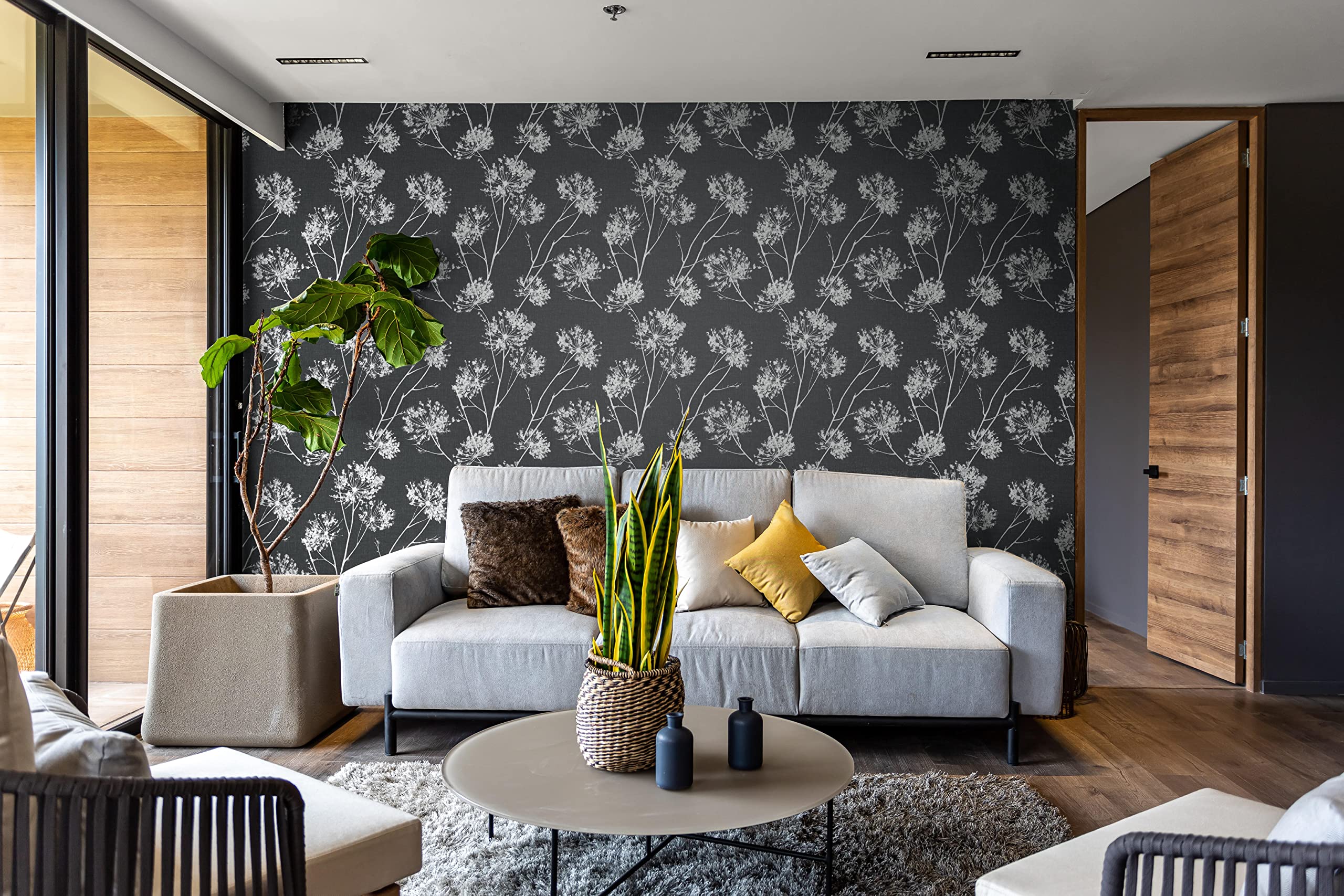 NextWall One O'Clocks Botanical Peel and Stick Wallpaper (Charcoal)