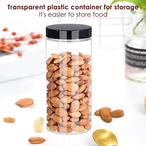 OUSHINAN Plastic Jars with Screw On Lids, Pen and Labels Refillable Empty Round Slime Cosmetics Containers for Storing Dry Food, Makeup, Slime, Honey Jam, Cream, Butter, Lotion⦠(18PCS 16OZ Black)