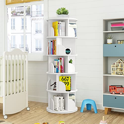 Nisorpa 5 Tier Rotating Bookshelf, 360° Revolving Bookcase Rotating Stackable Shelves Floor-Standing Storage Display Rack Used in Bedrooms Living Rooms Study Office (63"x18"x18")