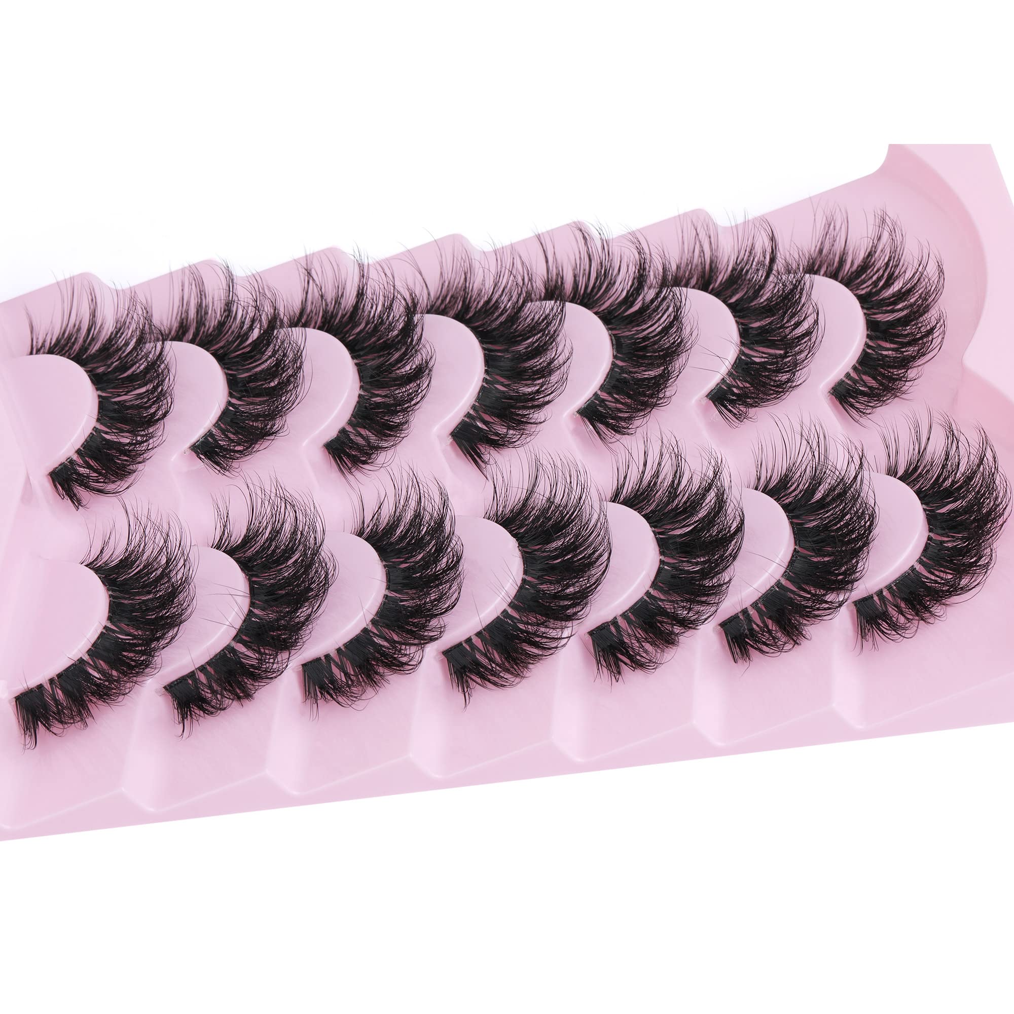 False Eyelashes Wispy Mink Lashes Fluffy Cat Eye Lashes Natural Look 7 Pairs D Curl Clear Band Fake Eyelashes Pack by EYDEVRO