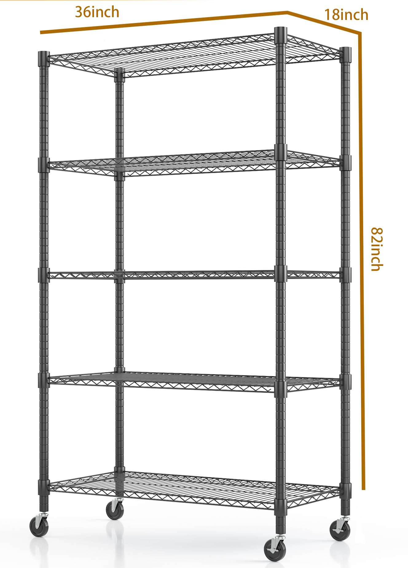 Himimi 18" D×36" W×82" H Storage Shelves with Wheels Metal Wire Shelving Unit 5 Tier Adjustable Shelving Heavy Duty Garage Shelf Organizer Rack Loads 2000LBS,Black