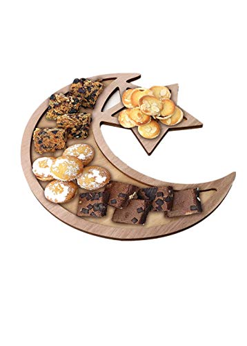 Cuawan Crescent Moon Plate Ramadan Wooden Tray Moon Ramadan Decorations Jupiter Tableware Eid Mubarak Party Breakfast Tableware Breakfast Dinner Dessert Pastry Display Stand Decoration