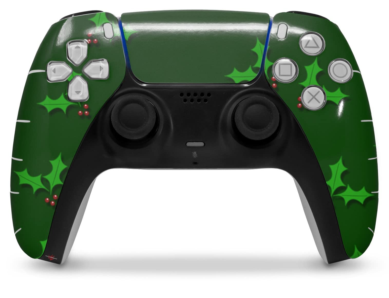WraptorSkinz Skin Wrap compatible with Sony PS5 DualSense Controller Christmas Holly Leaves on Green (CONTROLLER NOT INCLUDED)