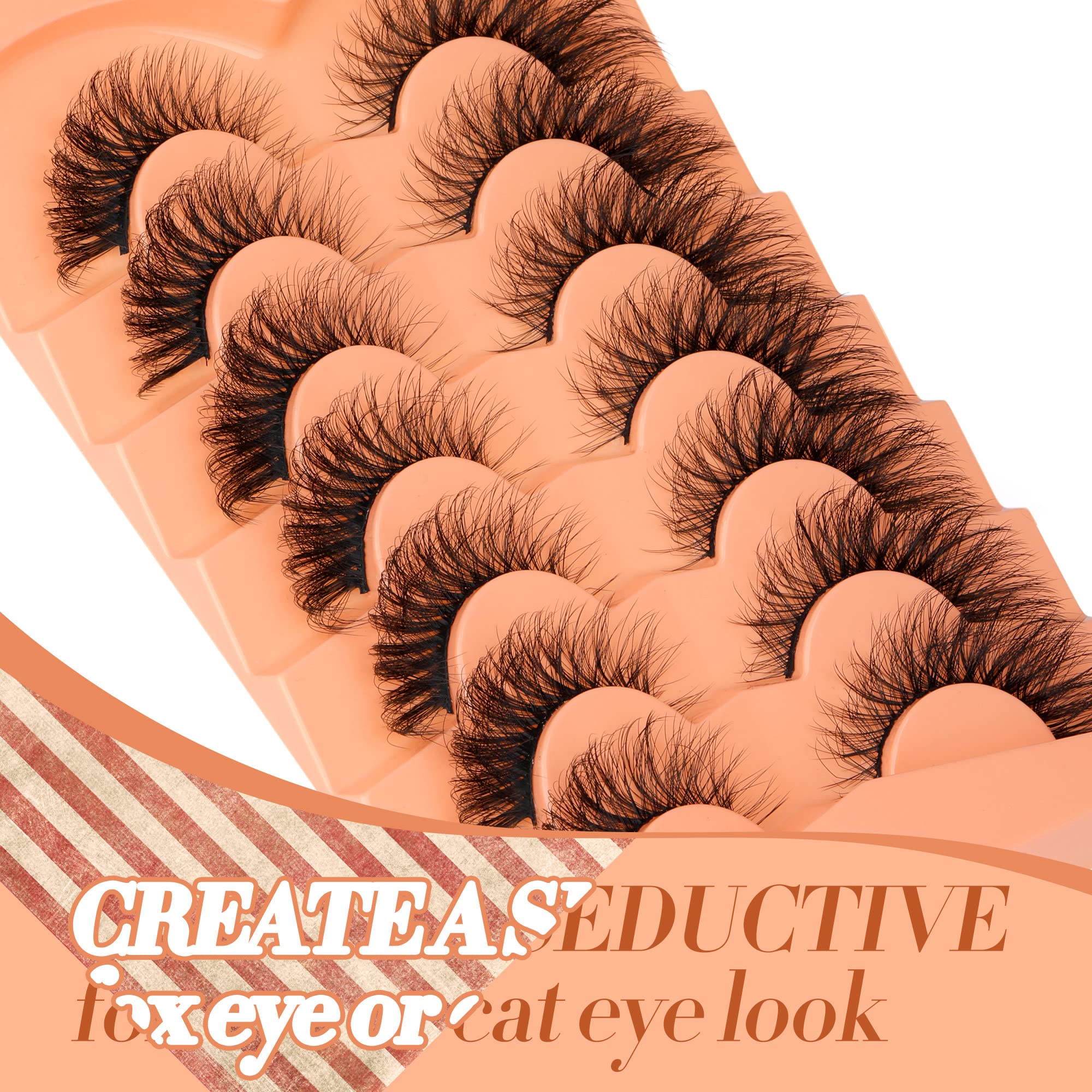 False Eyelashes Cat Eye Lashes Wispy Fluffy Fox Eye Lashes Natural Look Mink 8D Volume Curly Fake Eyelashes Dramatic Full Strip Lashes Pack by GVEFETIEE