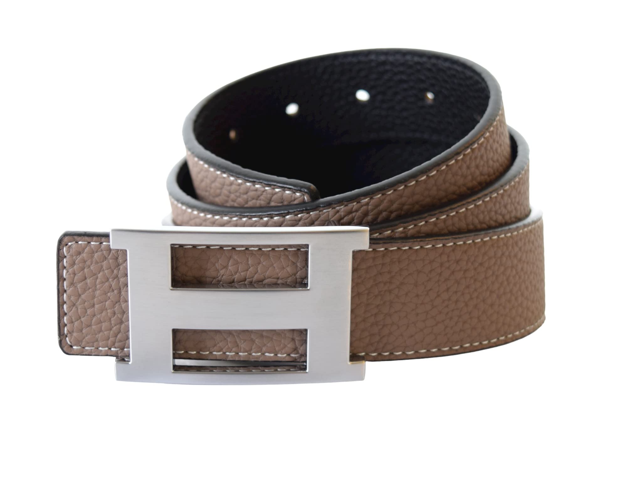 Dinamit Jeans Unisex Genuine Leather Casual Dress Belt with Buckle and Reversible Strap (Available in 2 Sizes) (Crash-Silver, Adjustable from 28" to 35" Waist)