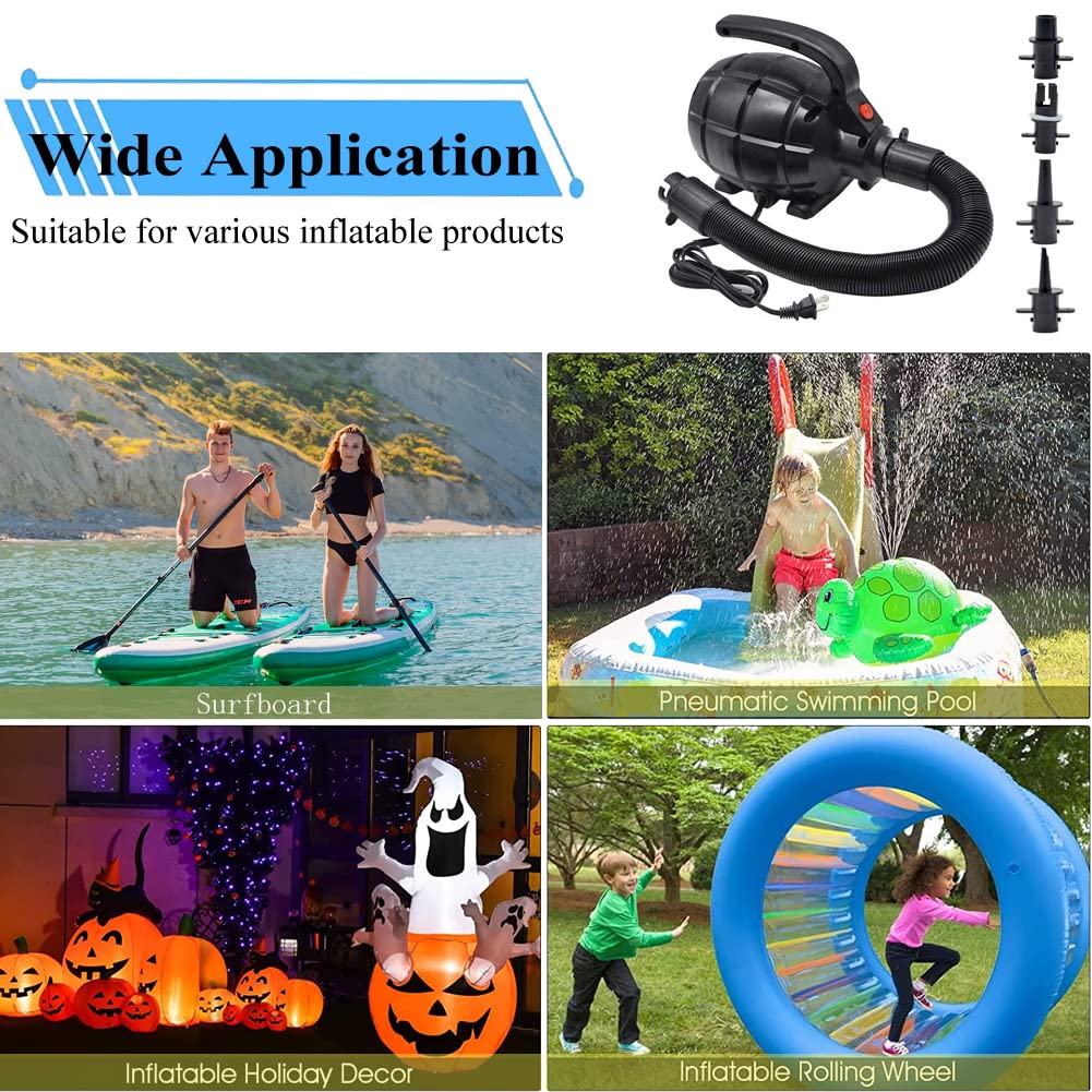 Electric Air Pump for Inflatable Air Tumble Track Gymnastics Mat, Air Roller Barrel, Swimming Ring, Air Bed, Pool Toy, Inflatables Raft Boat Electric Pump with 4 Nozzles(AC 110-120V(500W))